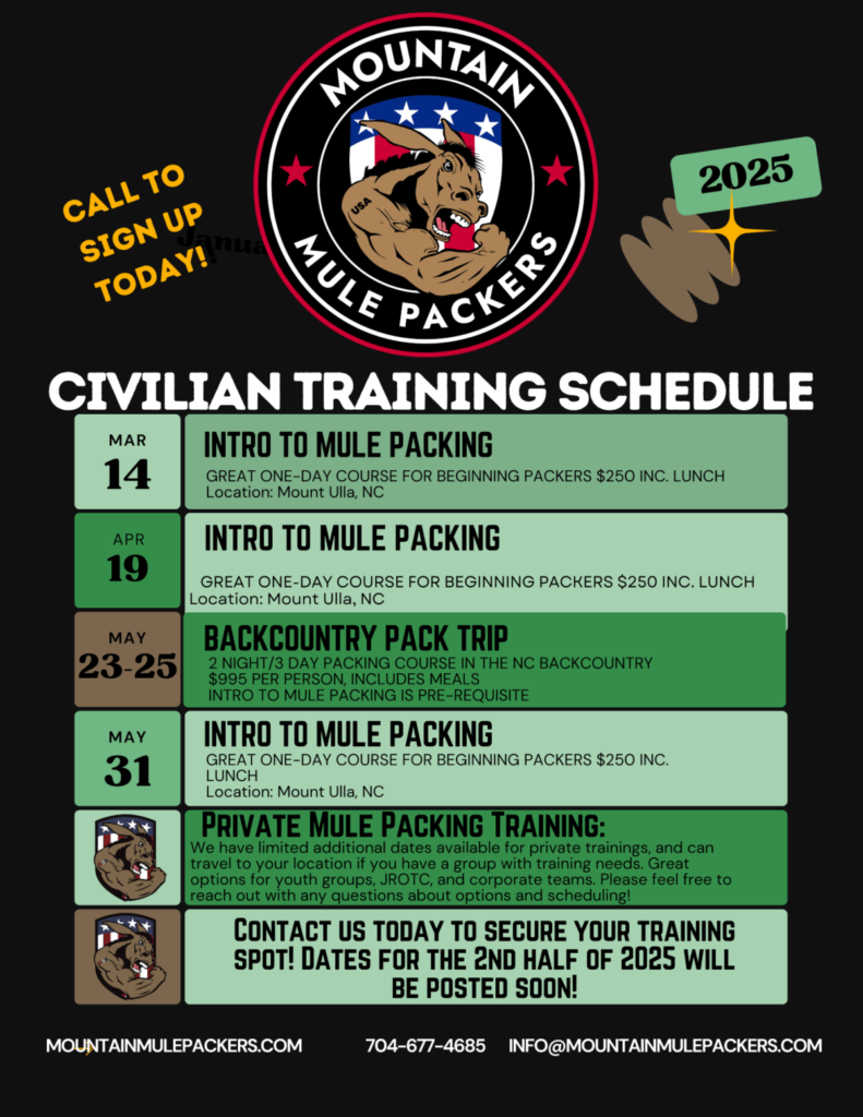 Civilian Mule Packing Training Schedule